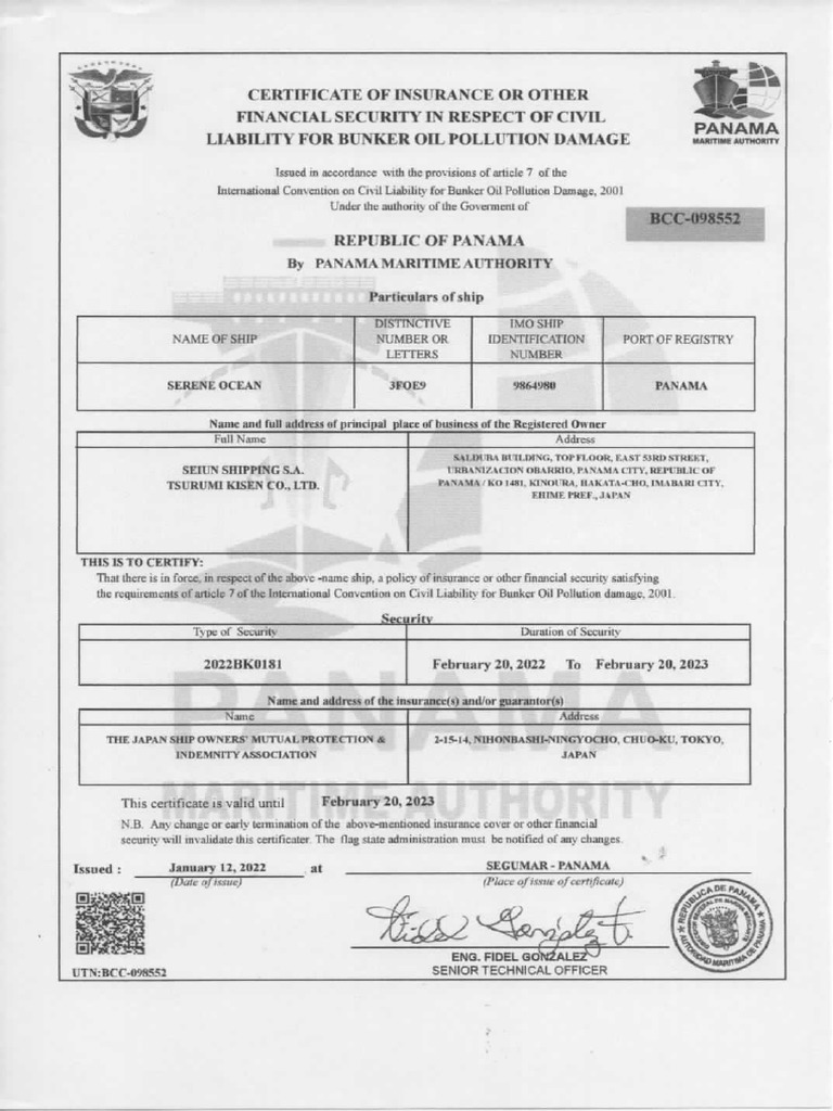 03 Certificate of Insurance On Financial Security For Pollution Damage ...