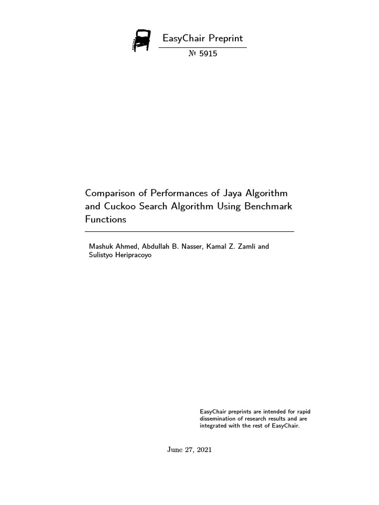 Comparison Of Performances Of Jaya Algorithm And Cuckoo Search Algorithm Using Benchmark