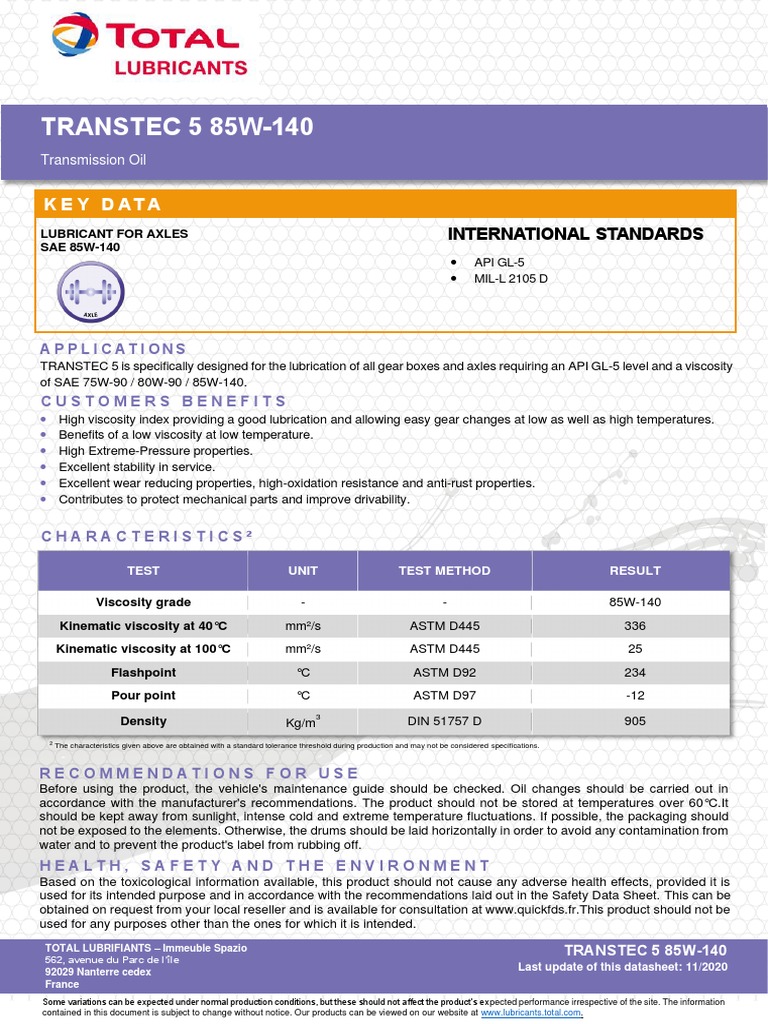 Transtec 5, 85W-140 | PDF | Mechanical Engineering | Materials