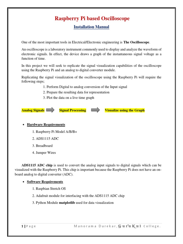 Raspberry Pi Based Oscilloscope Pdf Analog To Digital Converter Raspberry Pi