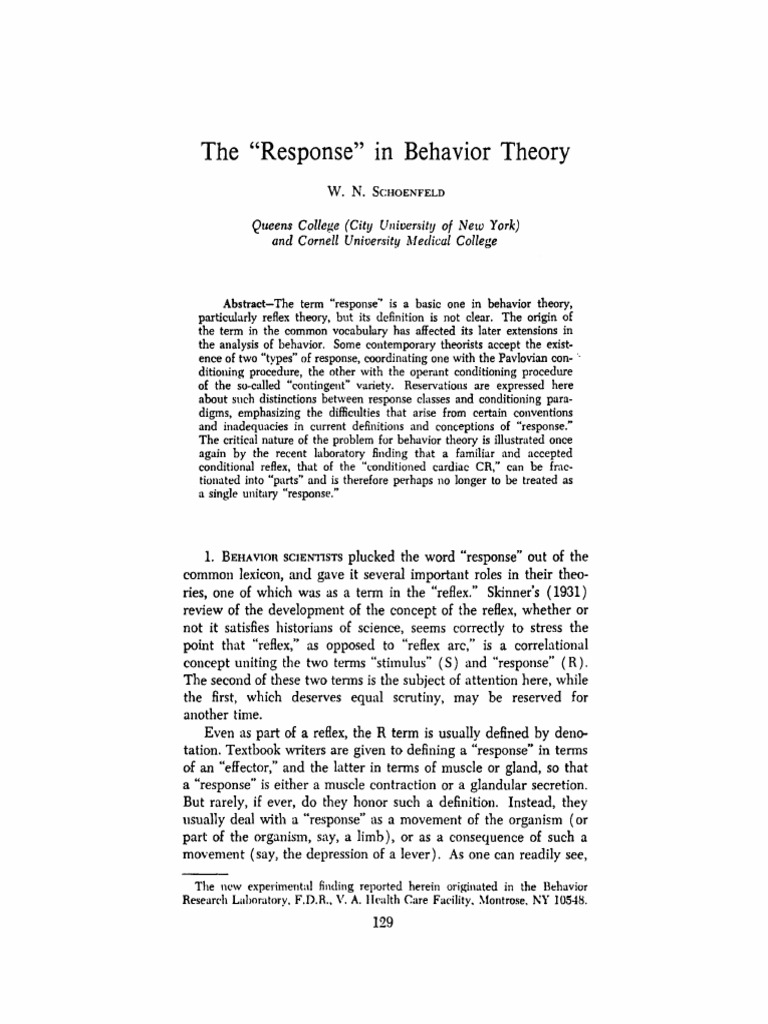 The Response in Behavior Theory. - Schoenfeld | PDF | Classical Conditioning | Reinforcement