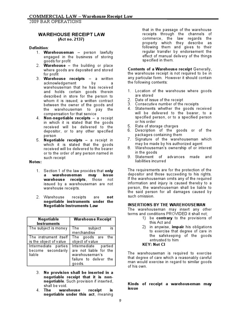 Warehouse Receipt Law 3 | PDF | Legal Liability | Lien
