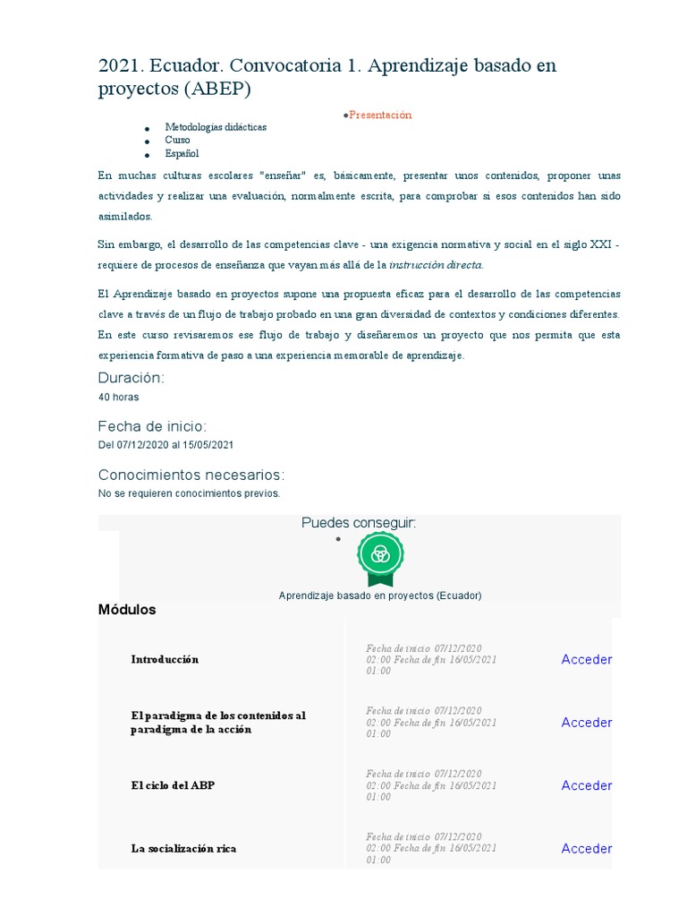 Aprendizaje Basado en Proyectos | PDF