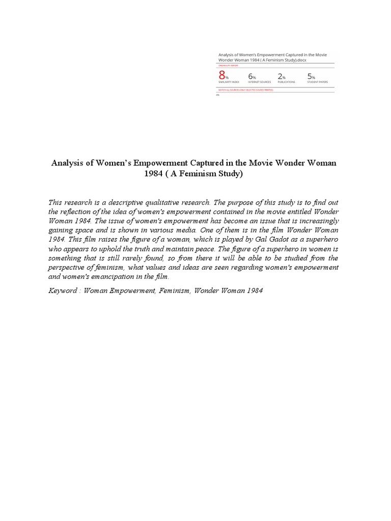 Analysis of Women's Empowerment Captured in The Movie Wonder Woman 1984 ...