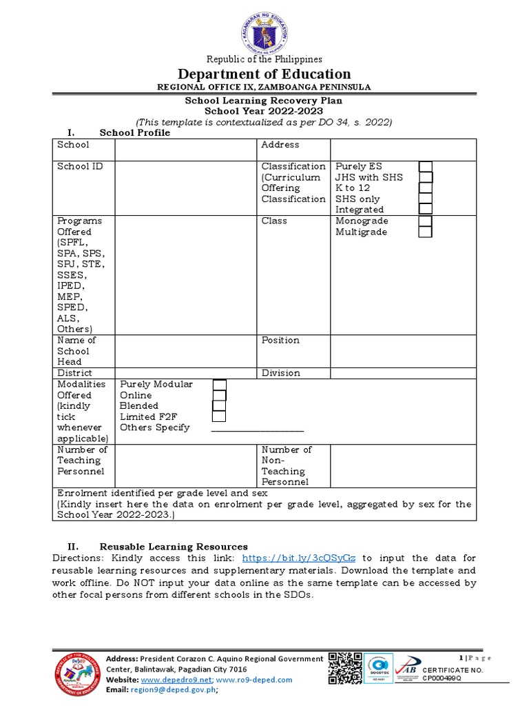 School Learning Recovery Plan | PDF | Cognition | Behavior Modification