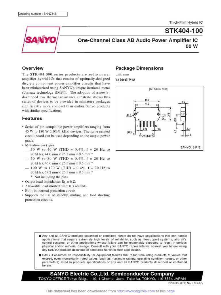 STK404 100 | PDF | Amplifier | Power Supply