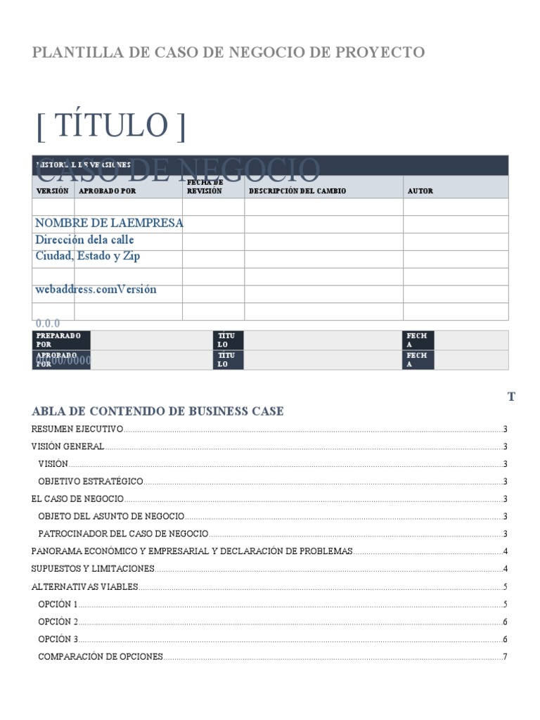 IC Project Business Case Template 27043 - WORD - ES | PDF