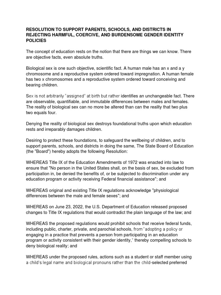 Ohio Board of Education Resolution | PDF | Title Ix | Gender