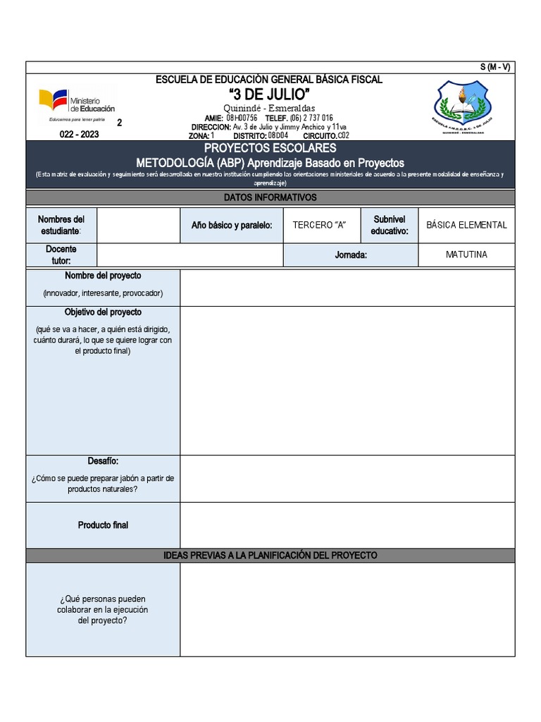 Formato de Proyecto Escolar | PDF | Evaluación | Modificación de comportamiento