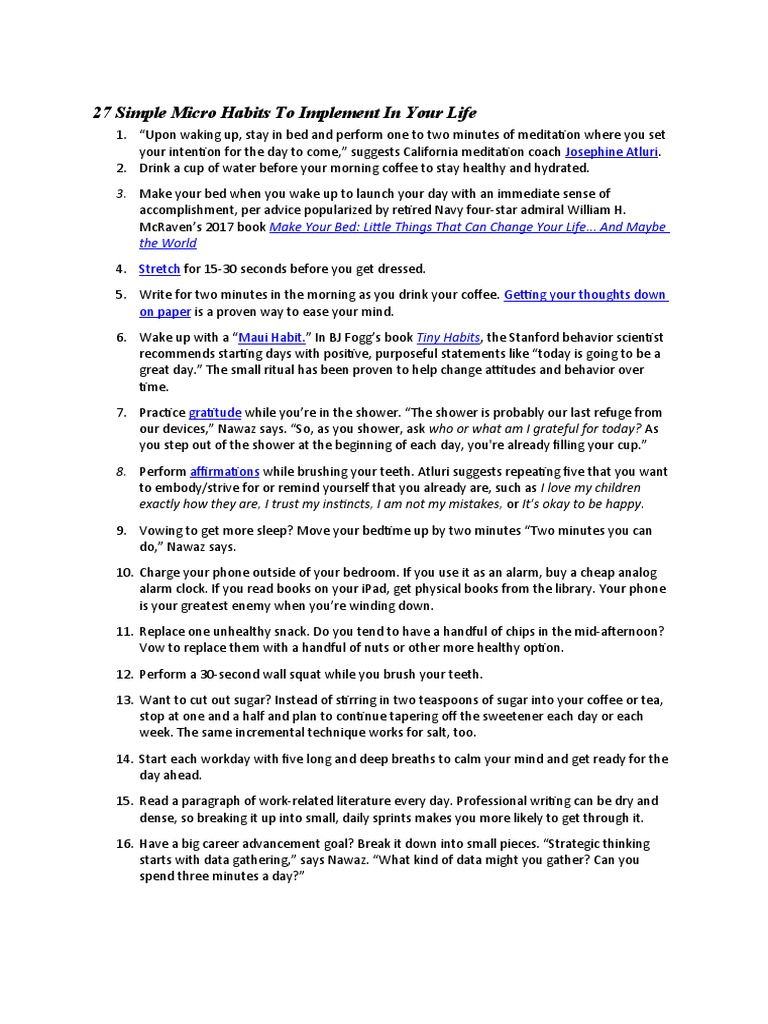 27 Simple Micro Habits To Implement in Your Life | PDF