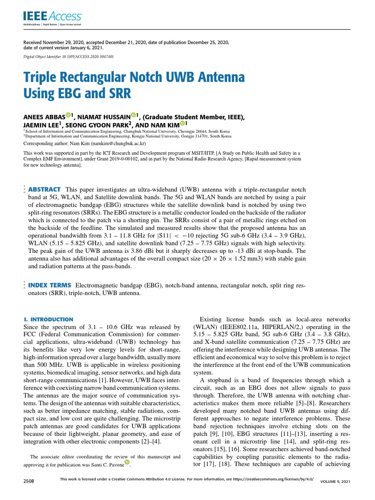 Triple Rectangular Notch Uwb Antenna Using Ebg And Srr Pdf Ultra Wideband Electromagnetic