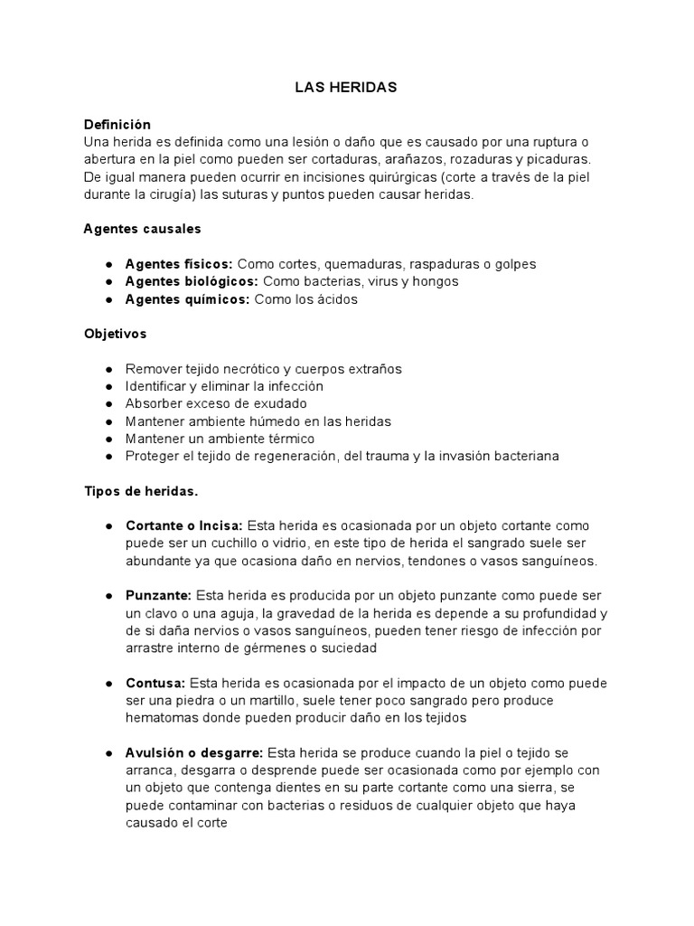 Clasificación y Manejo de Heridas | PDF | Herida | Causas de la muerte