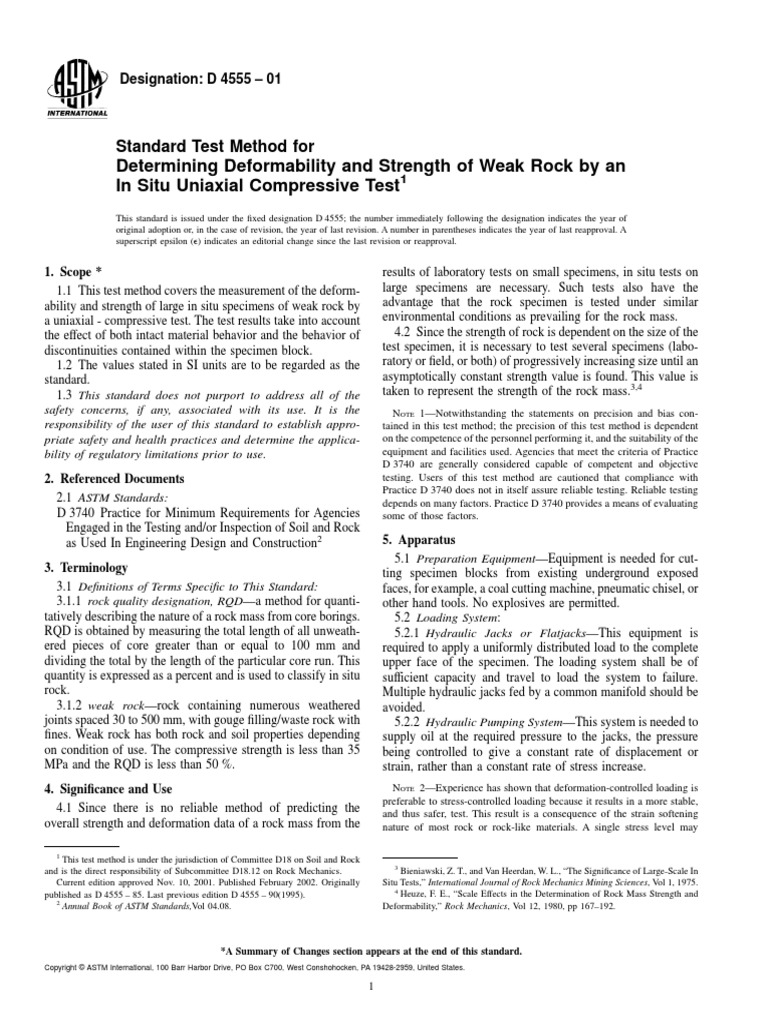 ASTM-D-4555 Compresion Simple en Roca | PDF | Strength Of Materials | Young's Modulus
