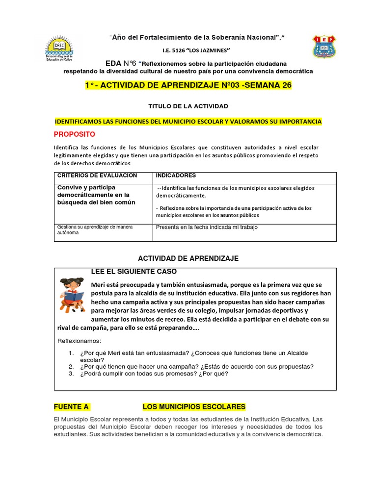 1ro - Semana 26-Dpcc - Eda 6 - Actividad 3 - Municipios Escolares | PDF | Democracia ...