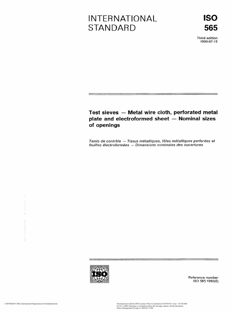 Iso 565 | PDF | International Organization For Standardization | Metrology