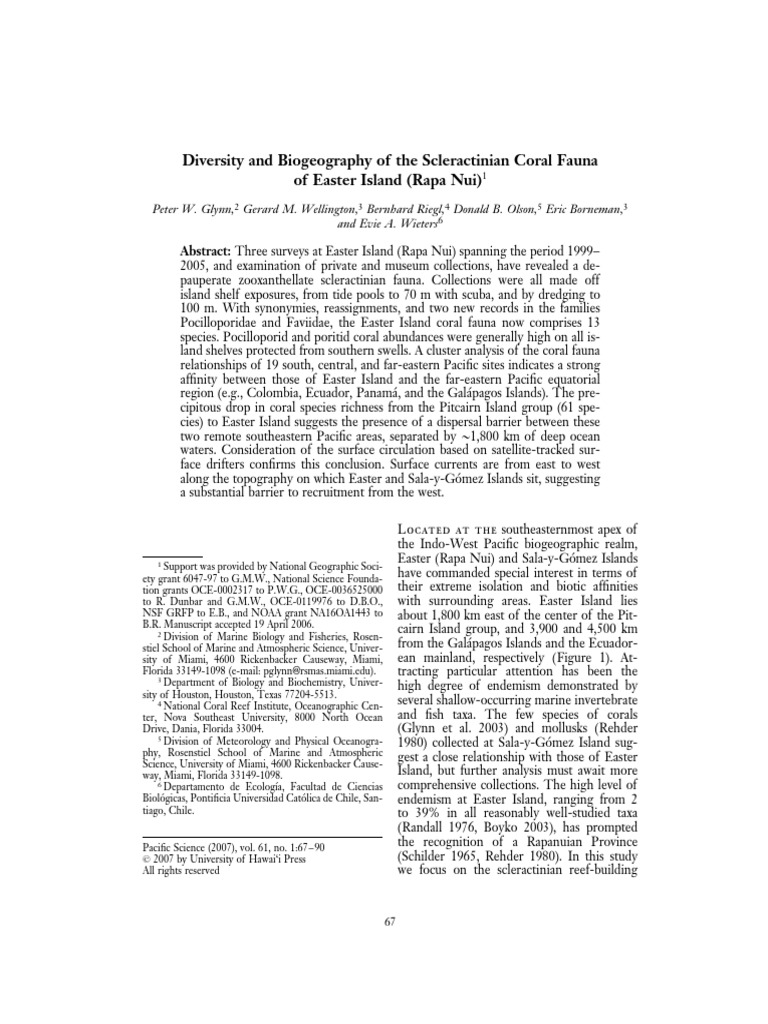 Diversity and Biogeography of The Scleractinian Coral Fauna of Easter ...