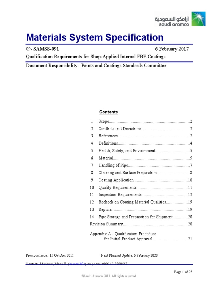 09 Samss 091 | PDF | Pipe (Fluid Conveyance) | Specification (Technical Standard)