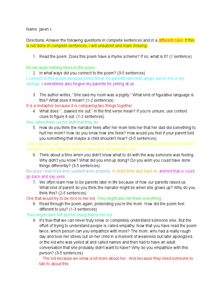 Growing Pains Comprehension | PDF | Empathy