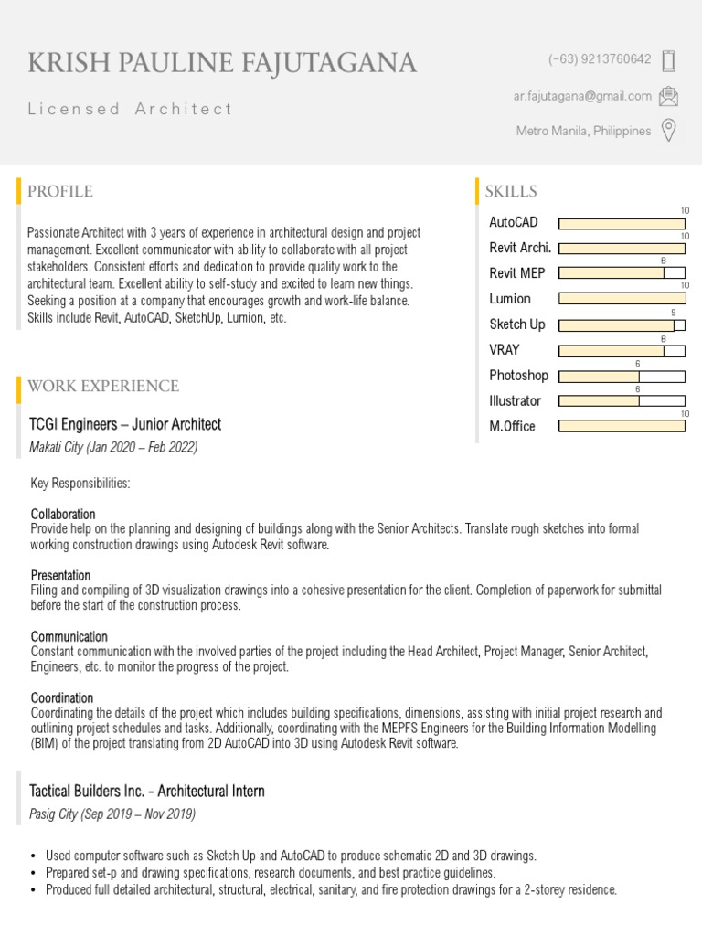 CV Fajutagana Krish | PDF | Autodesk Revit | Architect
