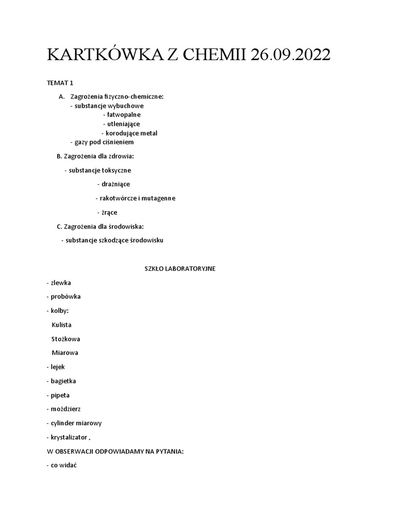 Kartkówka Z Chemii | PDF