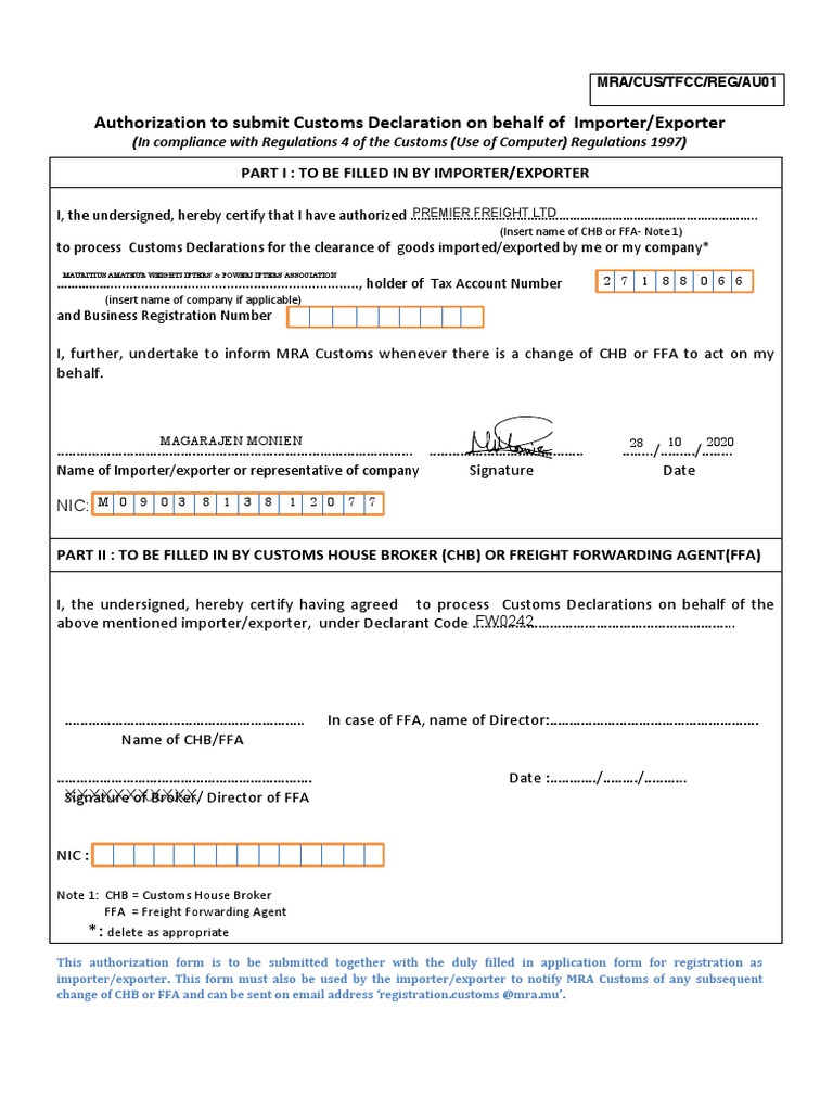 Authorisation Consent Form | PDF | Customs | Business