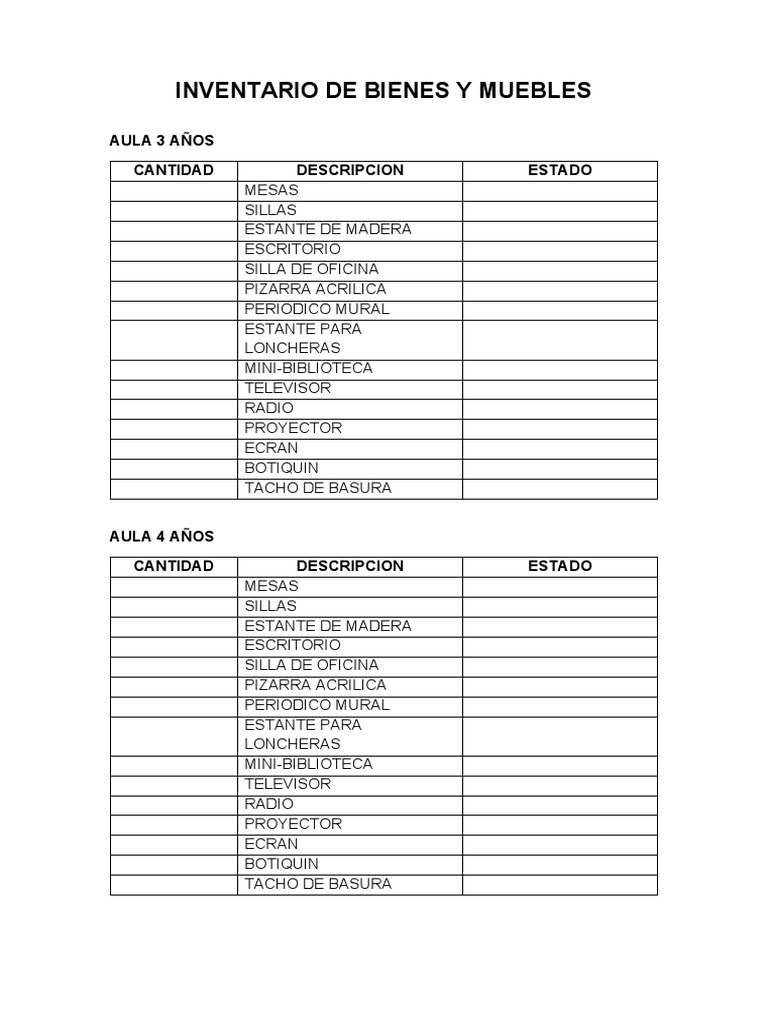 Inventario de Bienes y Muebles | PDF