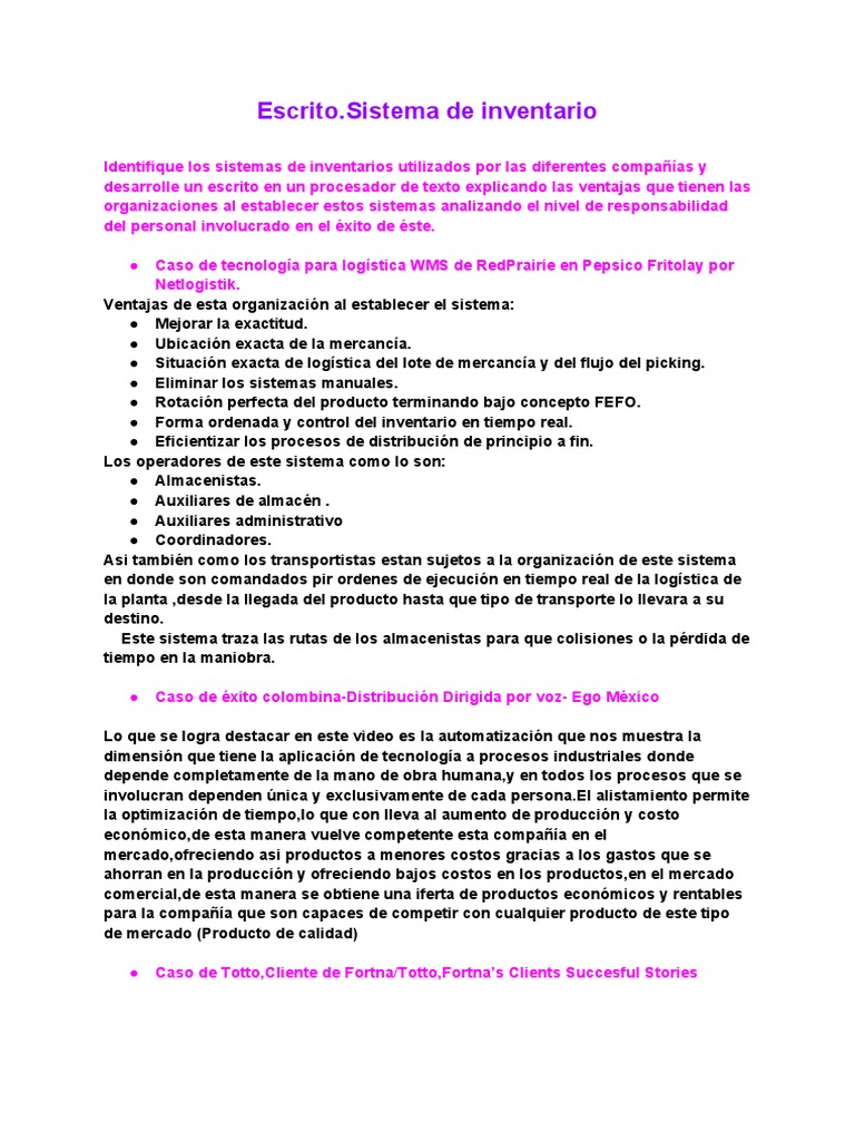 Escrito - Sistema de Inventario | PDF | Logística | Procesos de negocio