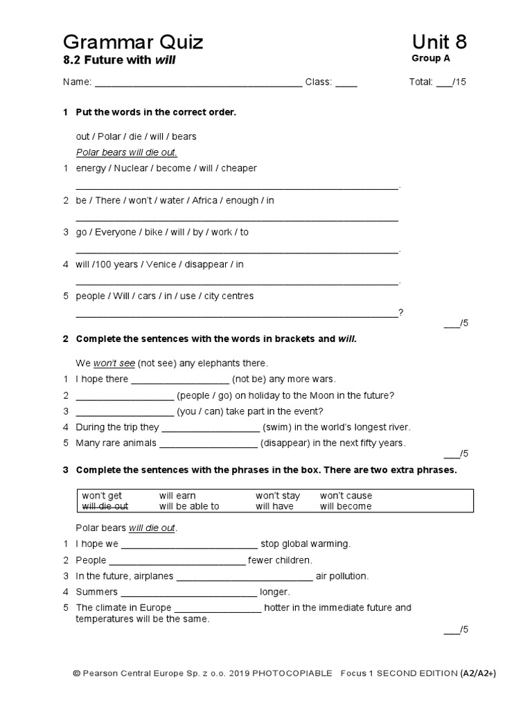 Focus1 2E Grammar Quiz Unit8.2 GroupA | PDF | Language Arts & Discipline | Foreign Language Studies