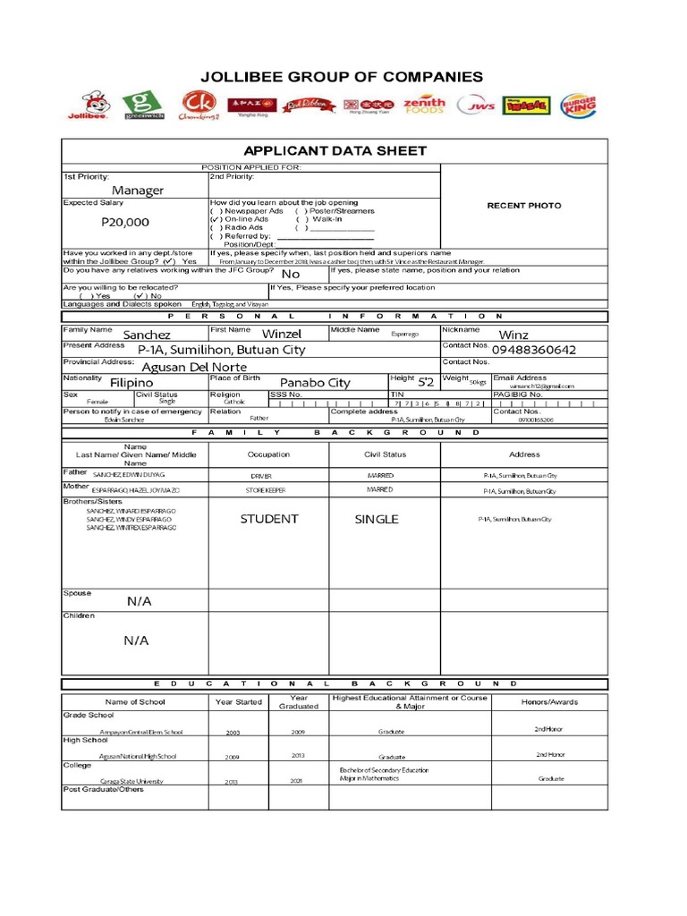 Applicant Data Sheet | PDF
