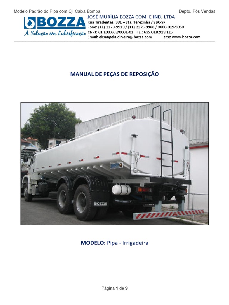 Manual Caminhão Pipa Bozza | PDF | Bens manufaturados | Engenharia Mecânica