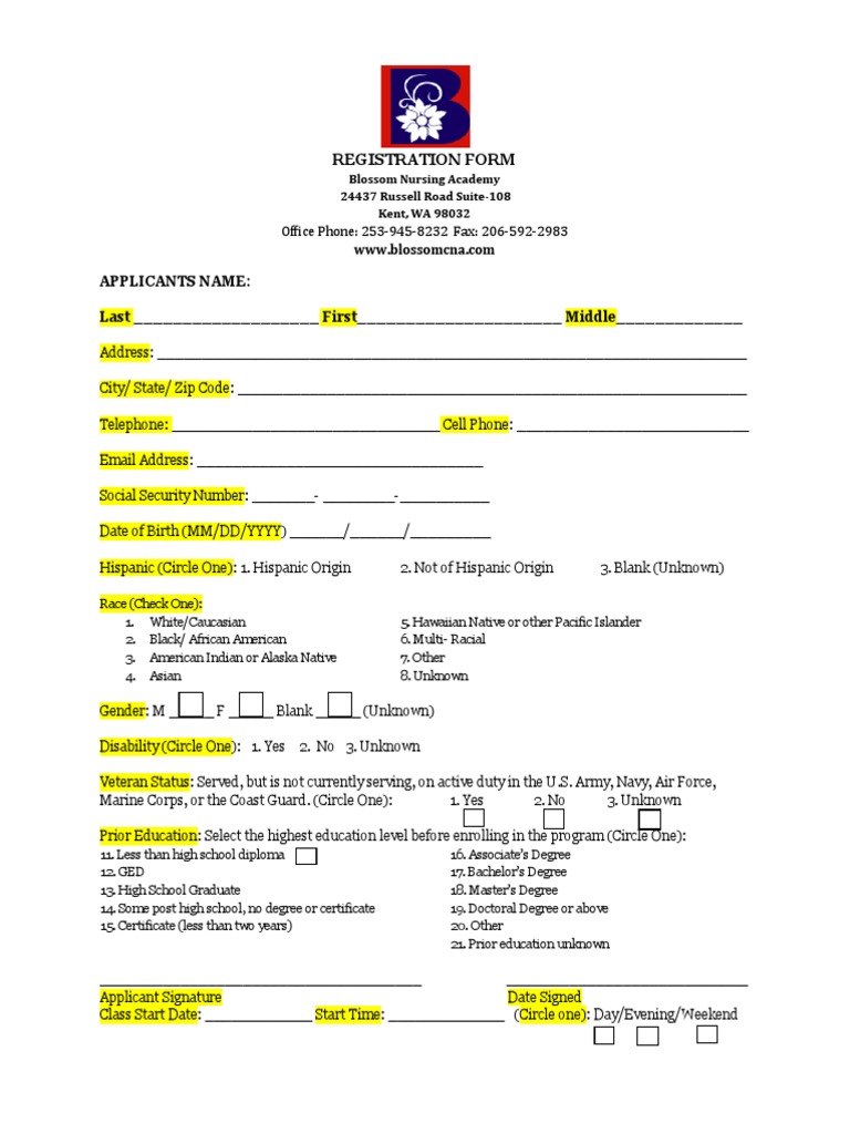 Blossom Registration Form | PDF