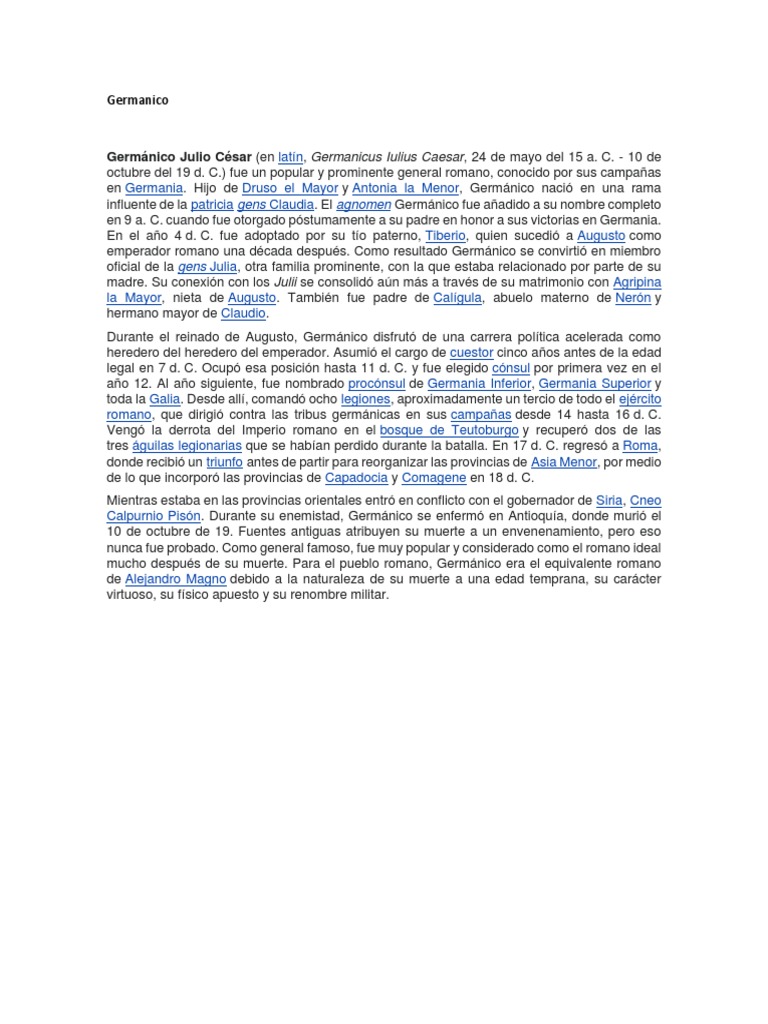 Germánico: General y Emperador Romano | PDF