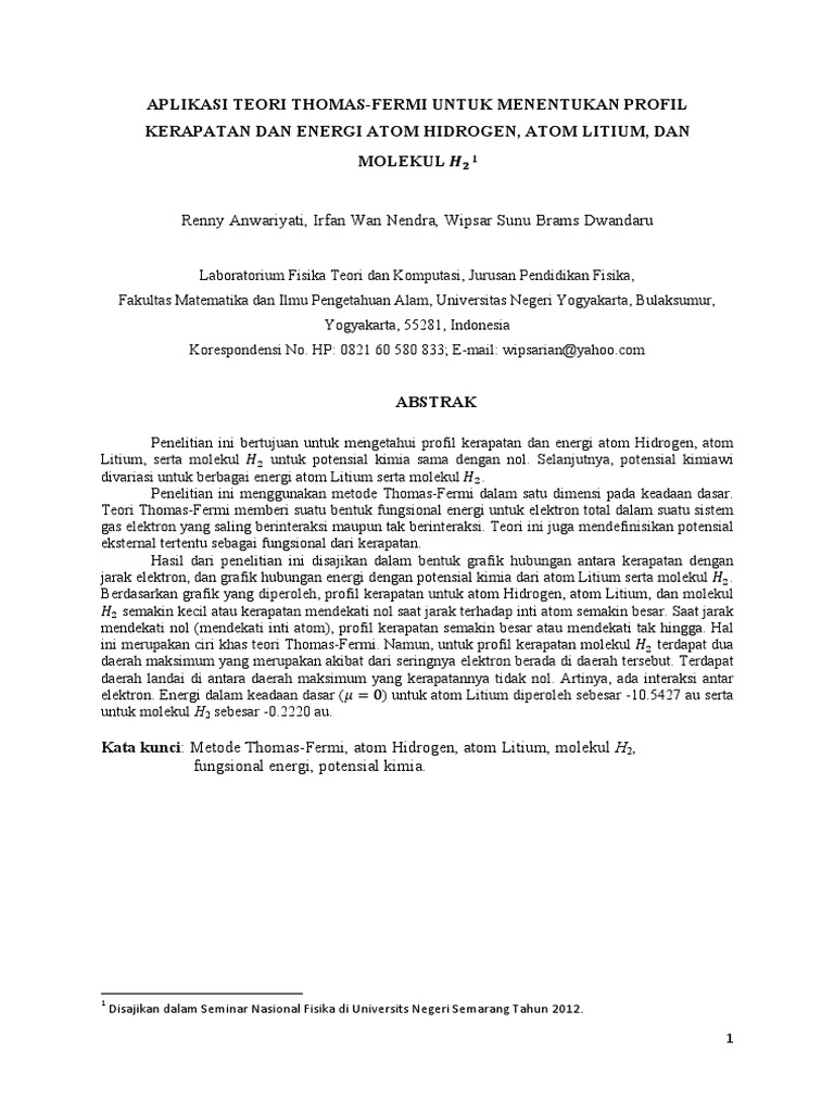 Teori Thomas-Fermi pada Atom dan Molekul | PDF