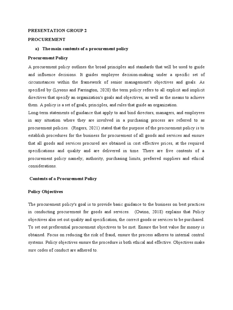 Procurement Policy Overview | PDF | Procurement | Policy
