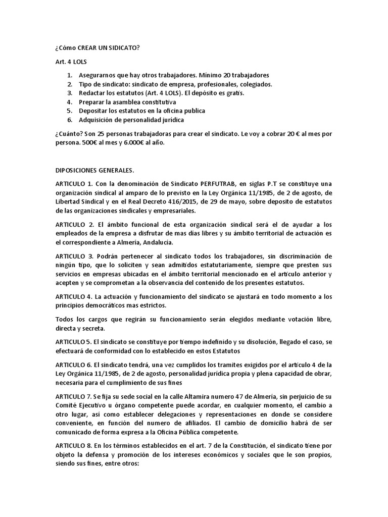 Modelo de Estatutos de Un Sindicato | PDF | Sindicato | Gobierno