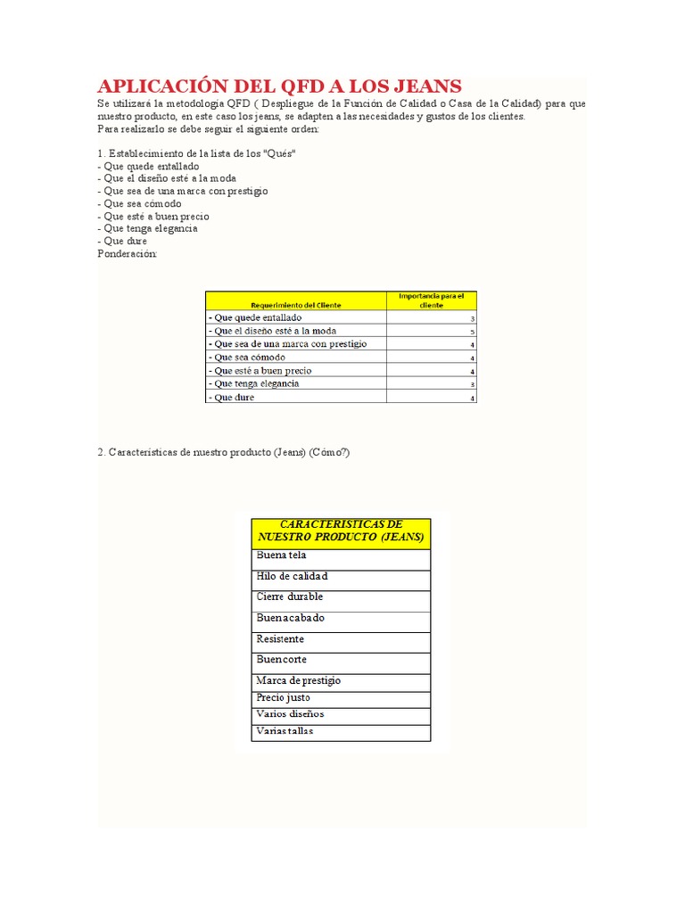 Aplicación Del QFD A Los Jeans | PDF | Pantalones | Textiles
