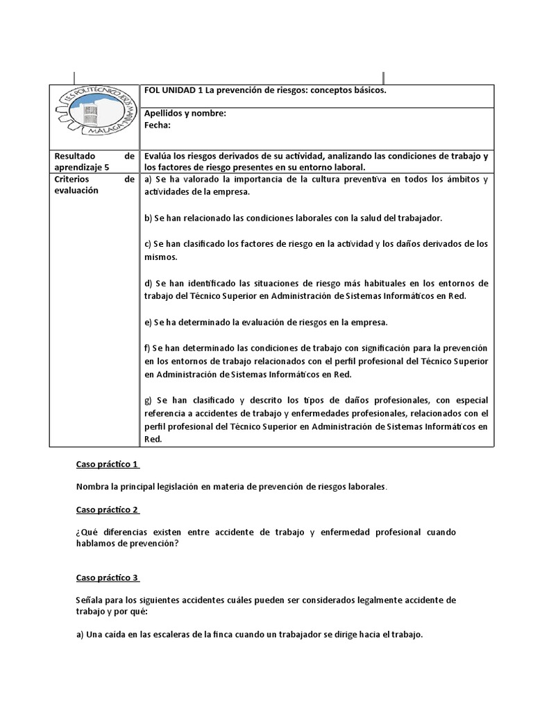 Casos - Prácticos T 1 | PDF | Seguridad y salud ocupacional | Asistencia sanitaria preventiva