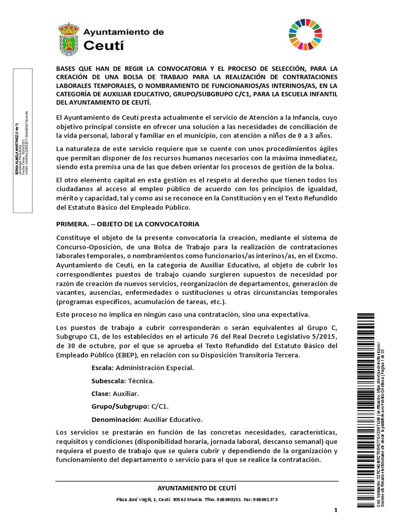 Bases Bolsa de Trabajo Auxiliar Educativo C1 | PDF | Derecho laboral ... Bases Bolsa de Trabajo Auxiliar Educativo C1 | PDF | Derecho laboral ...