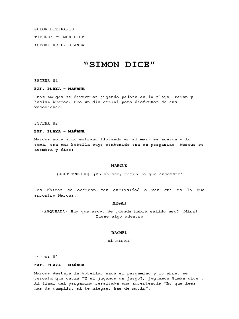 SIMON DICE - GUIÓN LITERARIO - Corregido | PDF