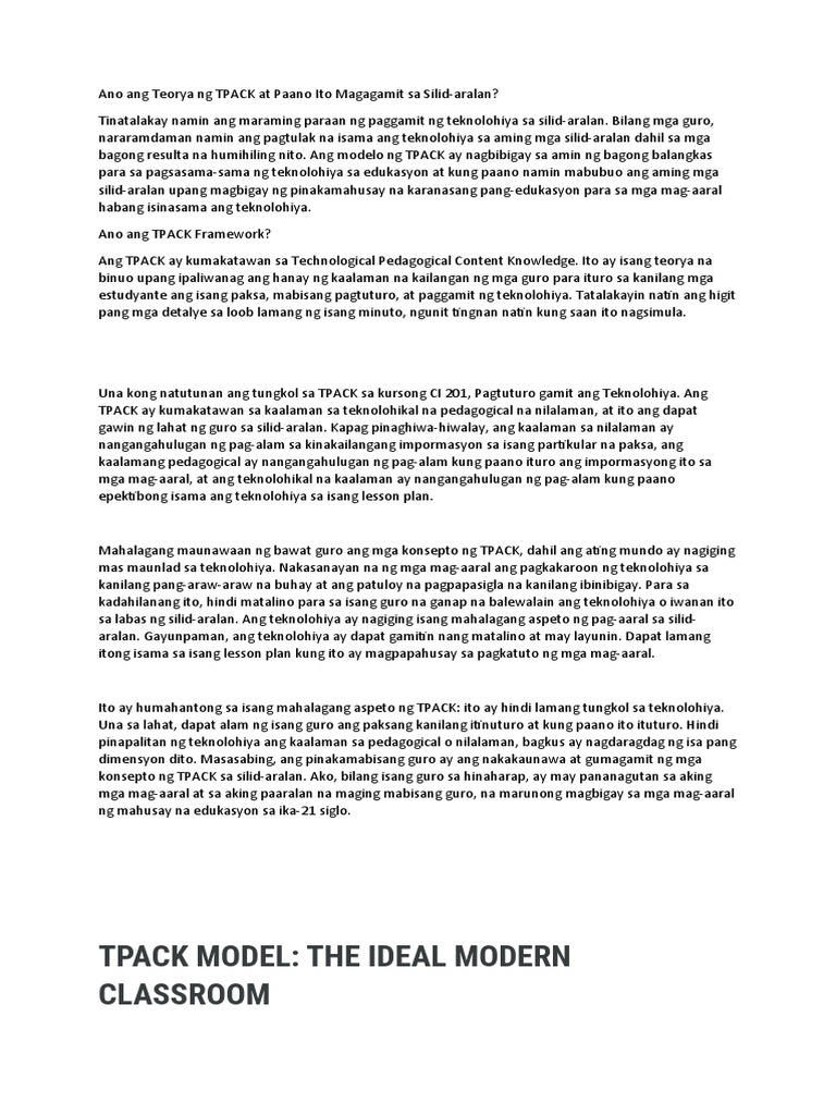Ano Ang Teorya NG TPACK at Paano Ito Magagamit Sa Silid | PDF