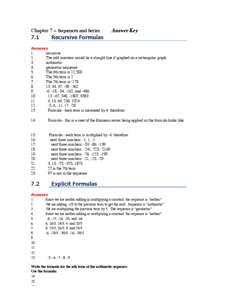 Answer Key - CK-12 Chapter 07 Math Analysis Concepts | PDF