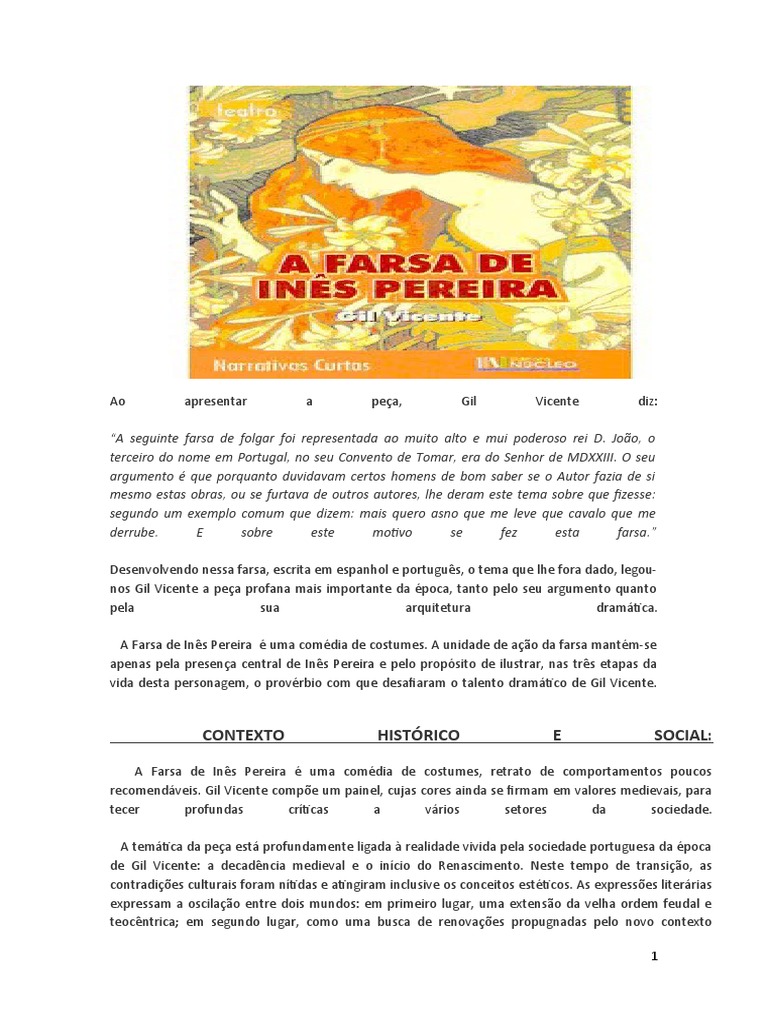 A Farsa de Inês Pereira: Crítica Social | PDF | Tempo | Idade Média