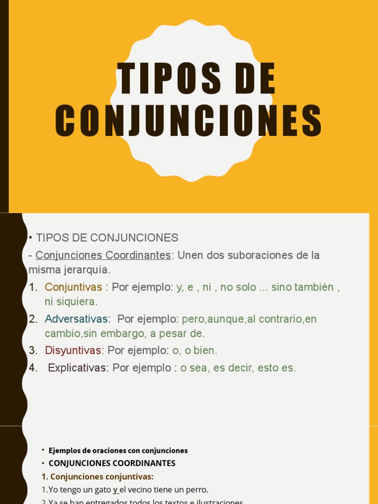 Tipos y Ejemplos de Conjunciones | PDF | Cocina, comidas y vino