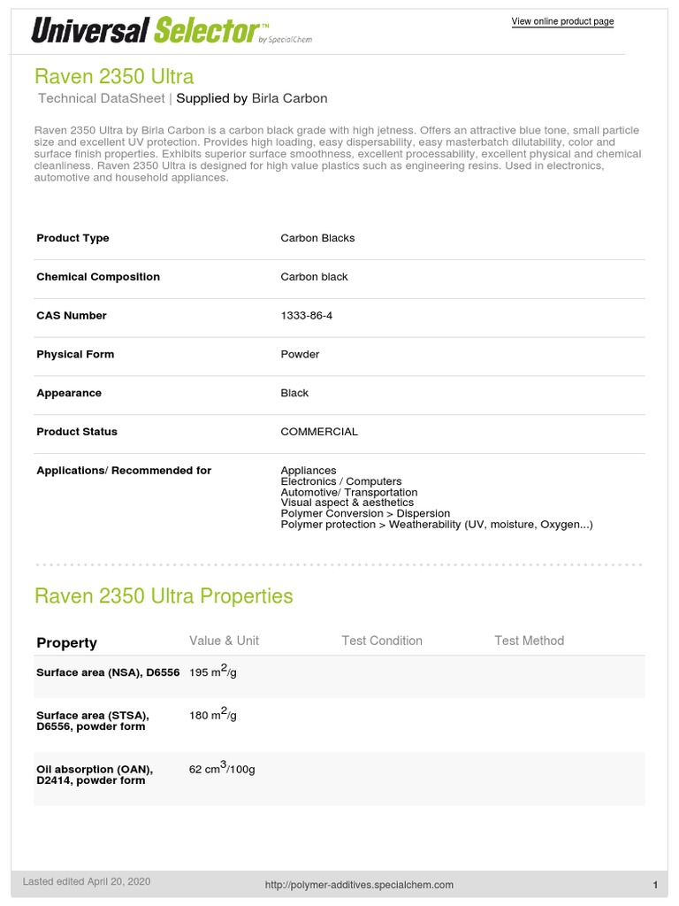 Raven 2350 Ultra - Birla Carbon | PDF | Carbon | Color