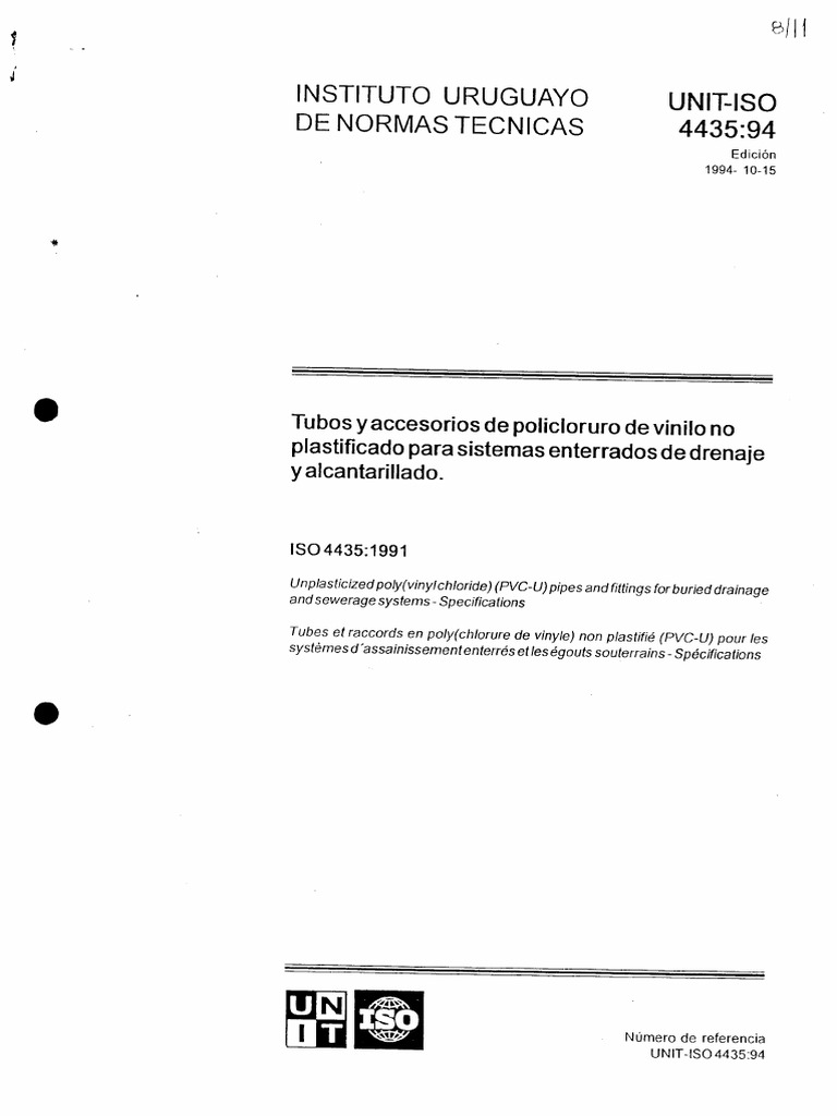 Normativa UNIT-ISO 4435:94 para PVC-U | PDF | Tecnología