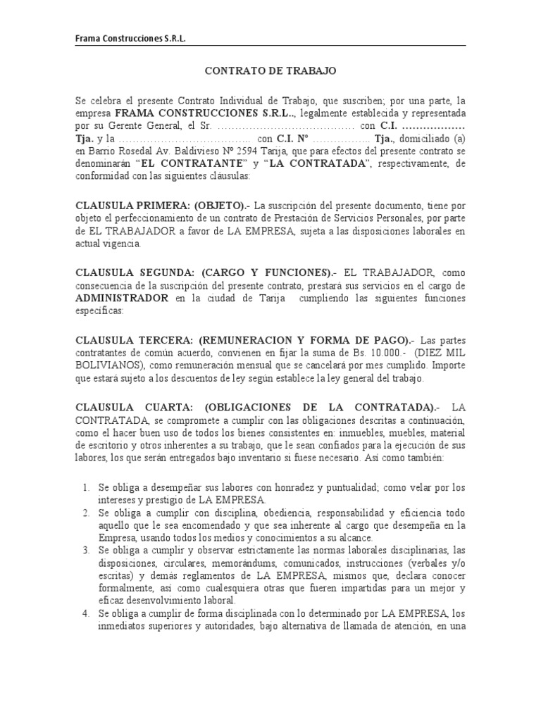 Modelo Contrato de Trabajo | PDF | Business | Salario