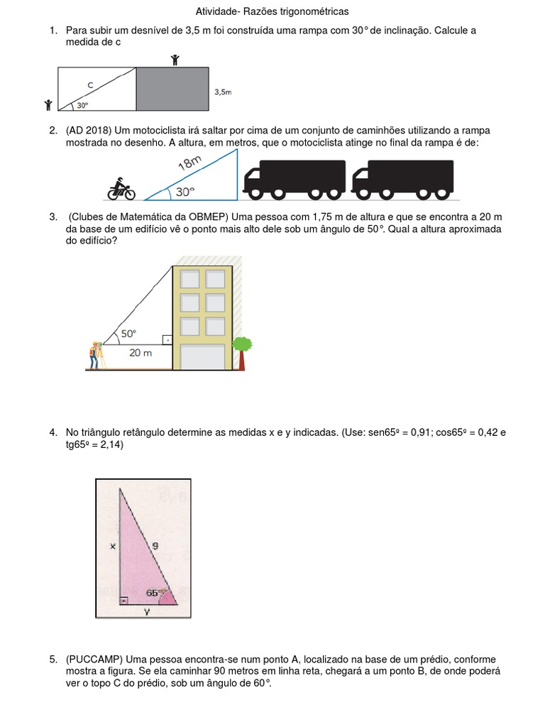 Atividade Razões Trigonométricas | PDF
