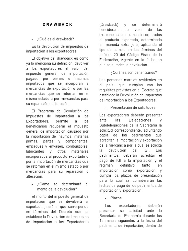Drawback | PDF | Impuestos | Exportaciones