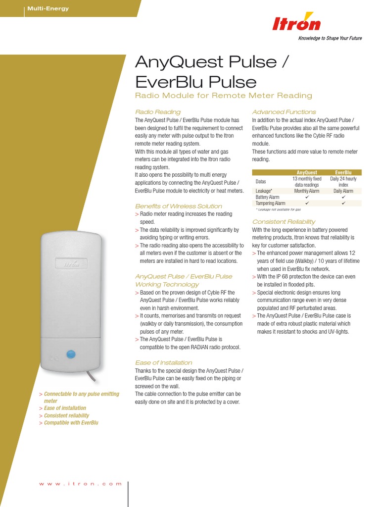 Anyquest Pulse / Everblu Pulse: Radio Module For Remote Meter Reading | PDF