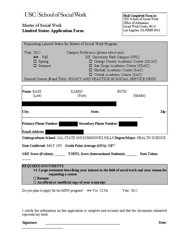 Karen Bass USC Application Packet | PDF | Foster Care | Social Work